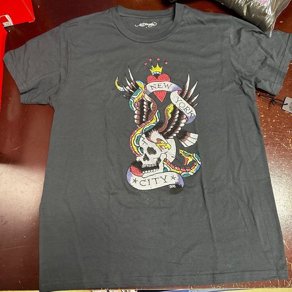 Ed Hardy | Shirts | Ed Hardy Mens Gray Graphic Short Sleeve Crew Neck ...